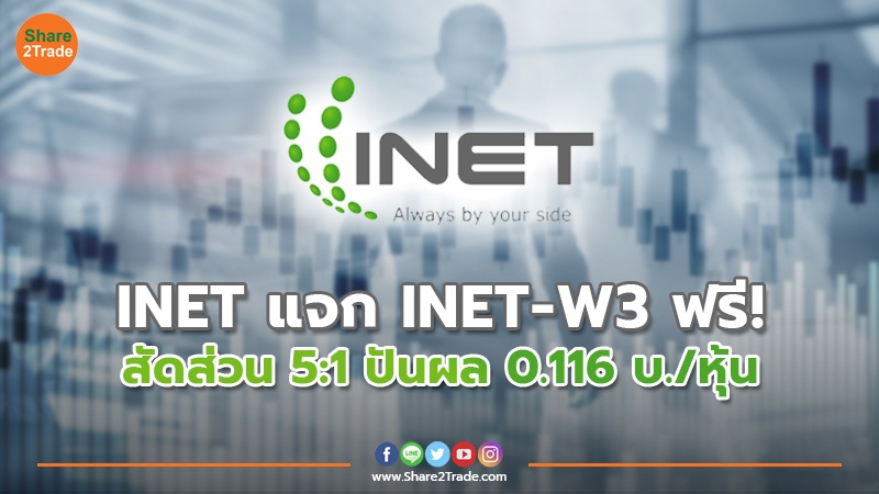 INET แจก INET-W3 ฟรี! สัดส่วน 5:1 ปันผล 0.116 บ./หุ้น | Share2Trade